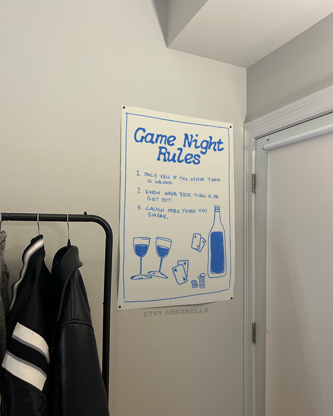 Retro Wall Art, Game Night Rules Doodle Print, Crayon Sketch Print ...