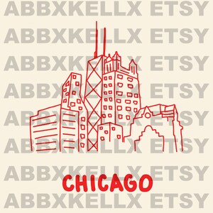 Chicago Wall Art, Chicago Doodle Print, Chicago Sketch Print, Digital ...