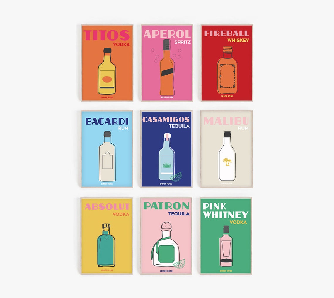 Alcohol Wall Decor Kit, Titos, Aperol and Fireball Wall Prints, 3 Bar ...