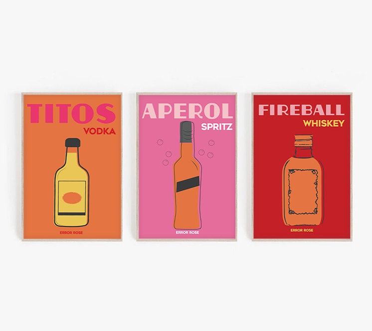 Alcohol Wall Decor Kit, Titos, Aperol and Fireball Wall Prints, 3 Bar ...