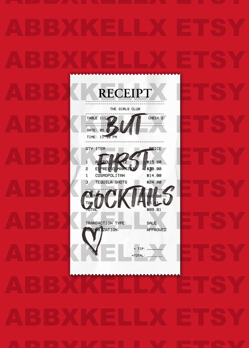 But First Cocktails Receipt Print, Digital Download, Trending Receipt ...