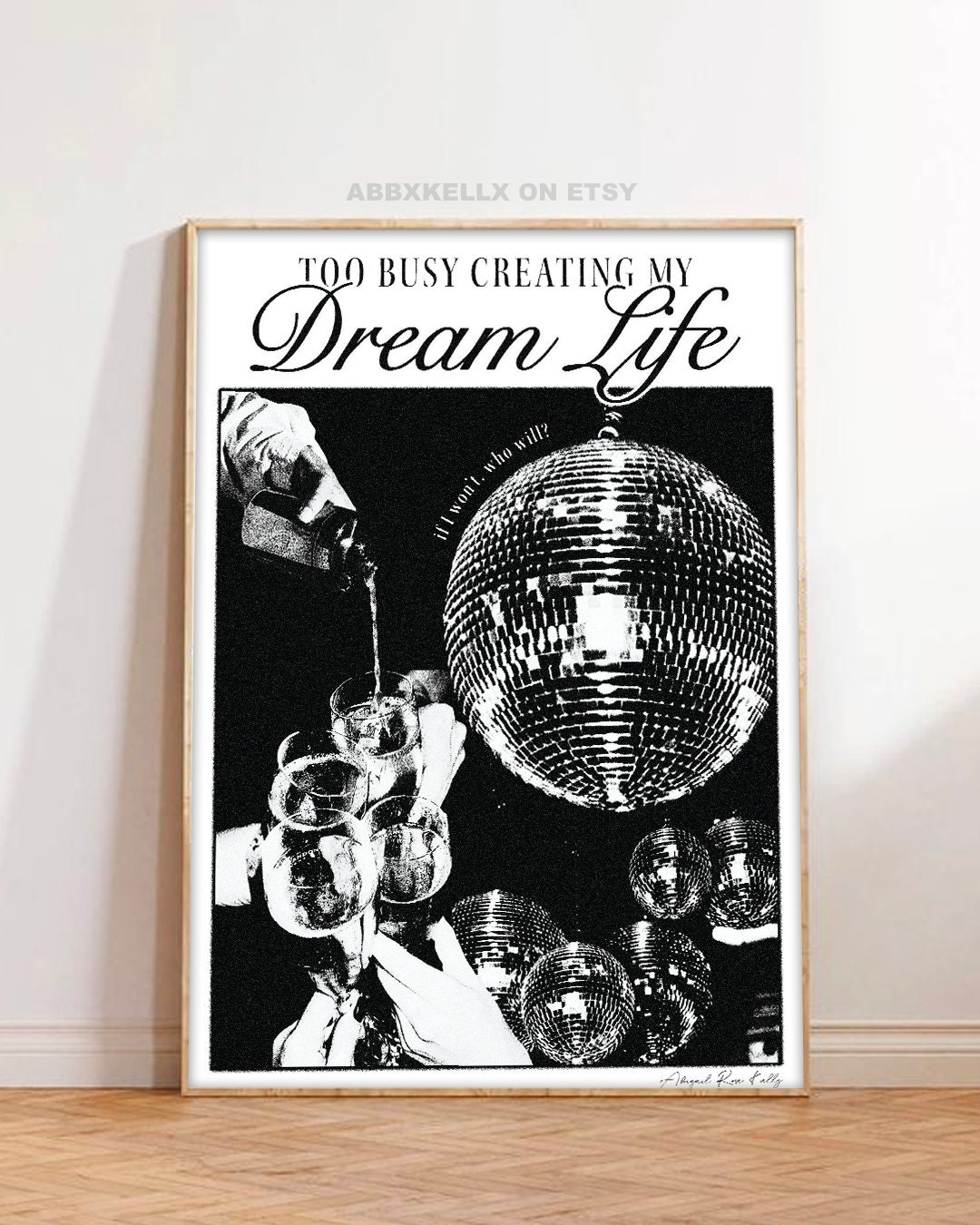 Disco Dream Life Poster, Black and White Wall Art - Etsy