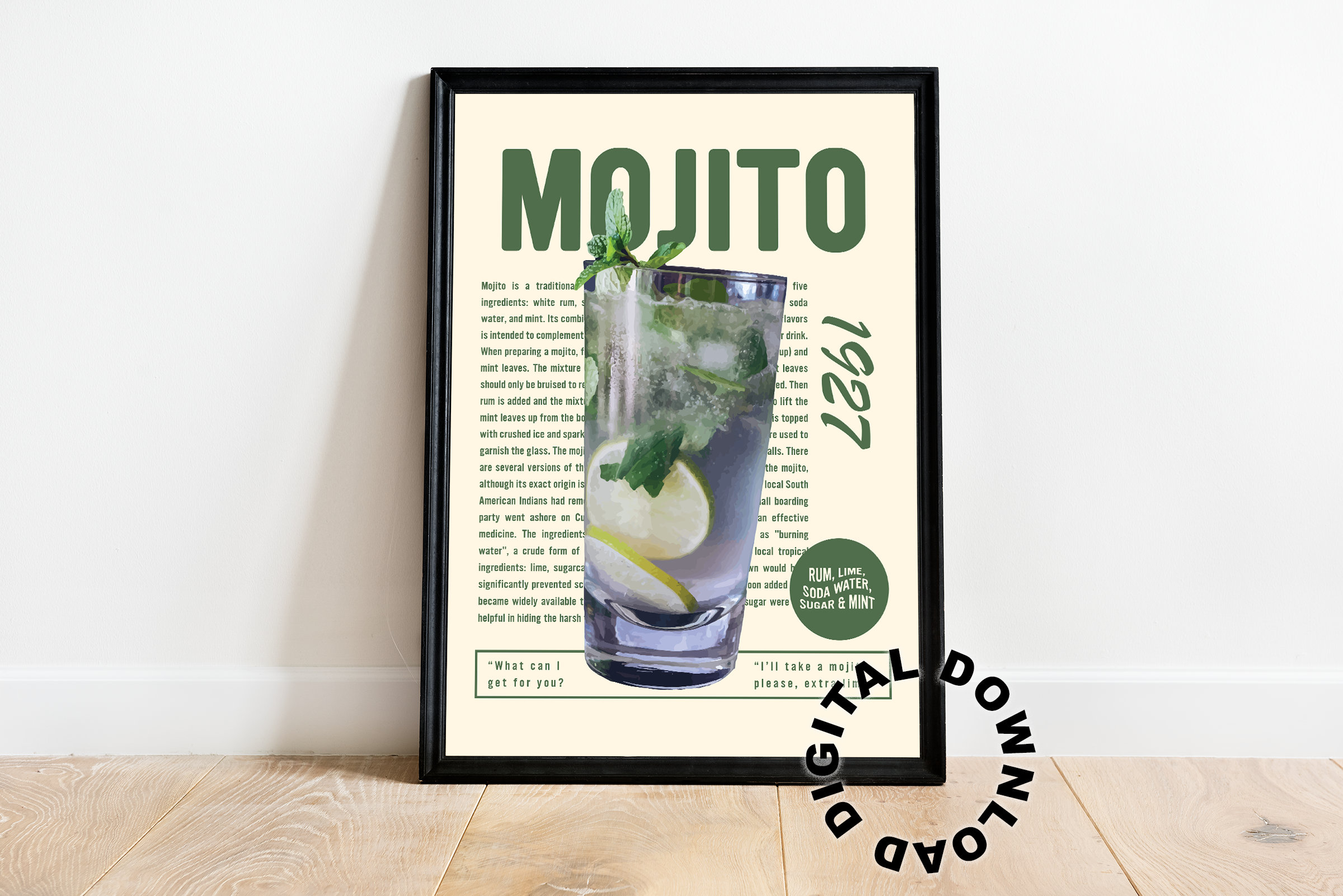Mojito Digital Print, Bar Cart Aesthetic, Vintage Magazine Alcohol ...