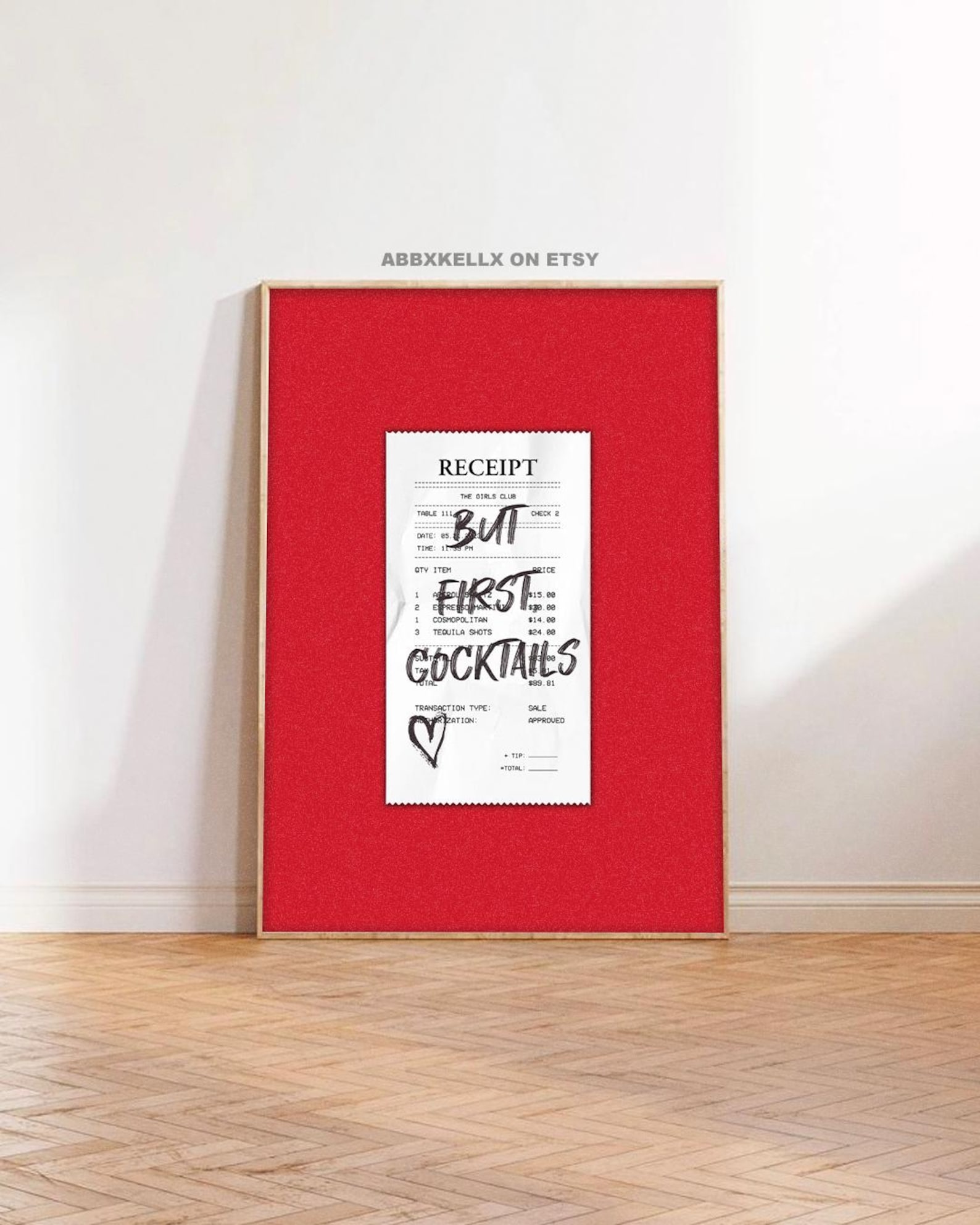 But First Cocktails Receipt Print, Trending Receipt Artwork, Barcart ...