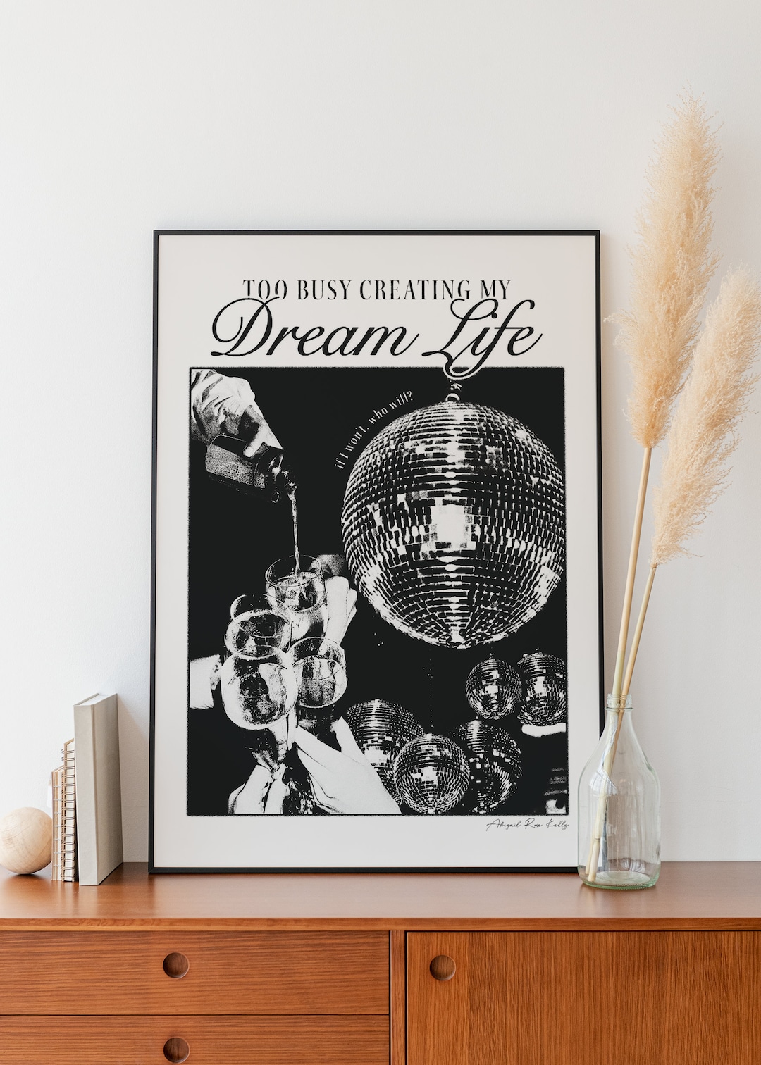 Disco Dream Life Poster Black and White Wall Art - Etsy