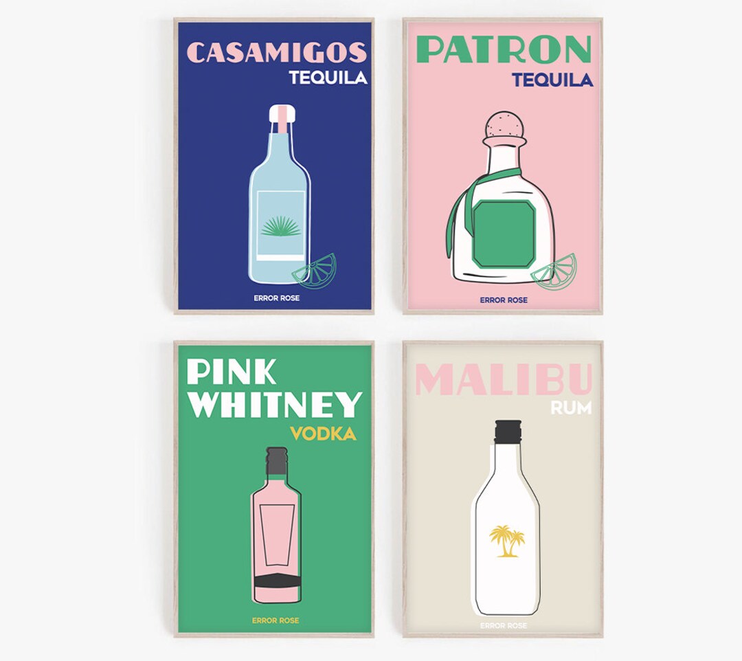 Alcohol Wall Decor Kit, Wall Prints, 4 Bar Cart Signs, College Dorm ...