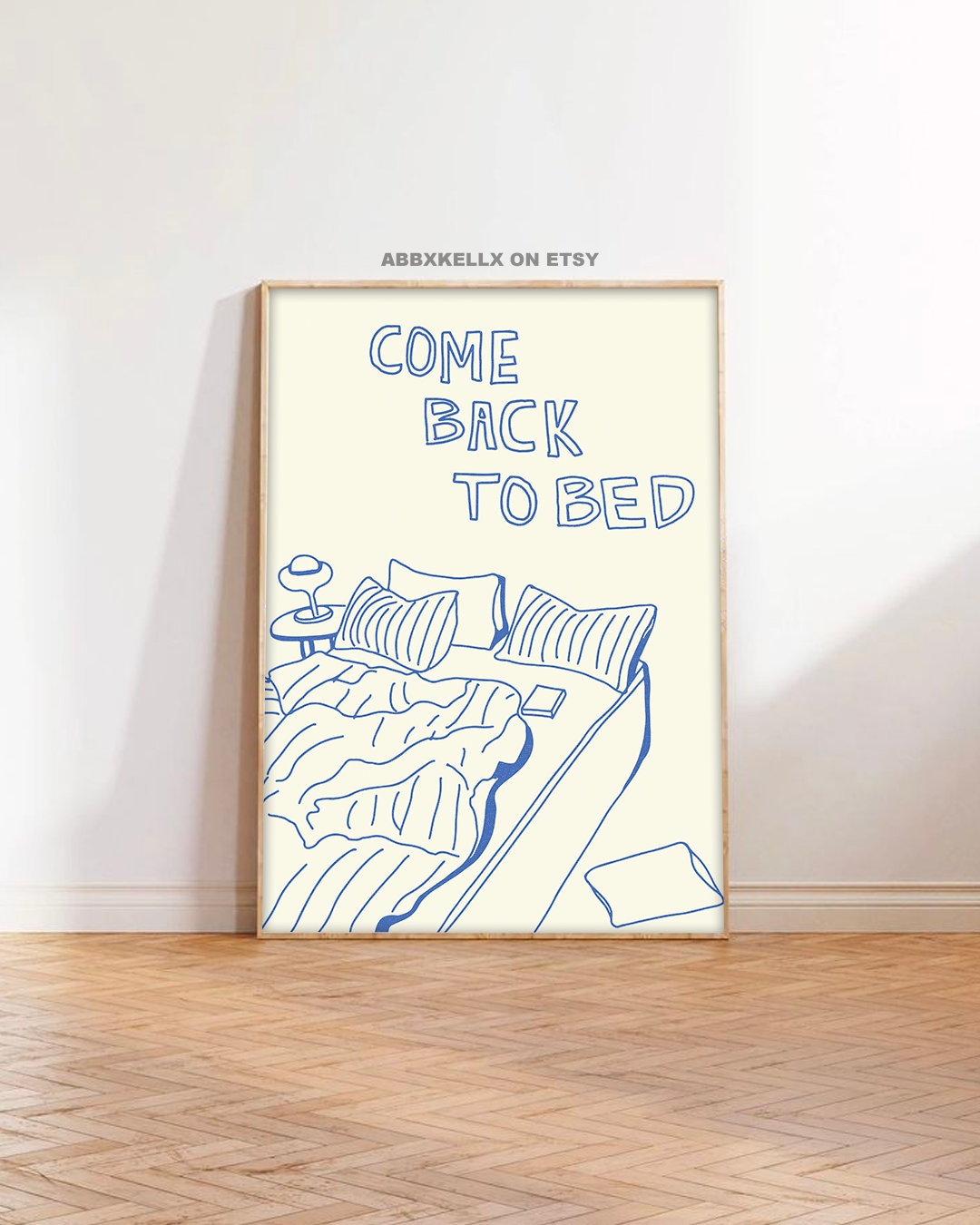 Retro Wall Art, Come Back to Bed Doodle Print, Crayon Sketch Print, Bed ...