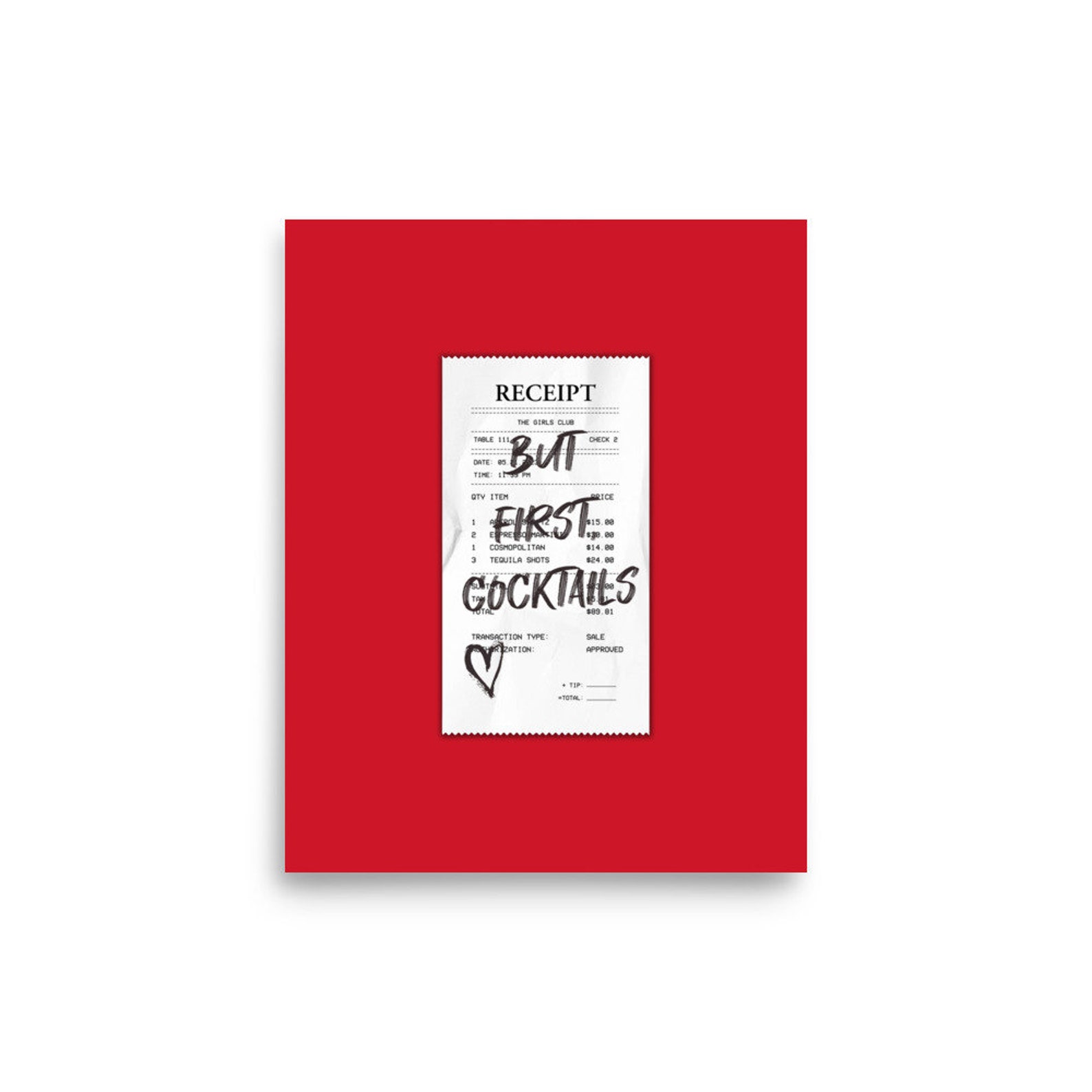 But First Cocktails Receipt Print, Trending Receipt Artwork, Barcart ...