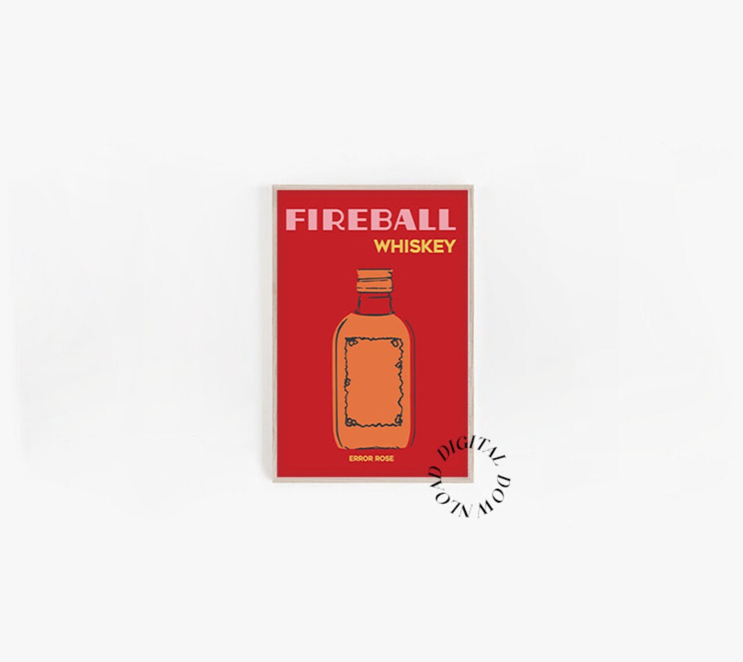 Fireball Print, Wall Print, Bar Cart Sign, Tequila Print, Colorful ...