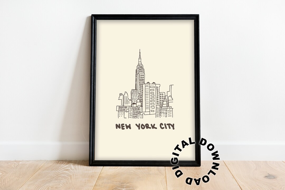 New York City Wall Art, NYC Doodle Print, NYC Skyline Print, Digital ...