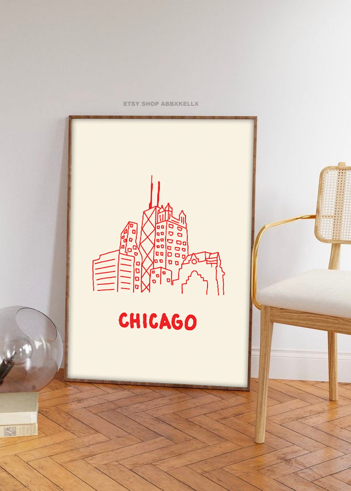 Chicago Wall Art, Chicago Doodle Print, Chicago Sketch Print, Digital ...