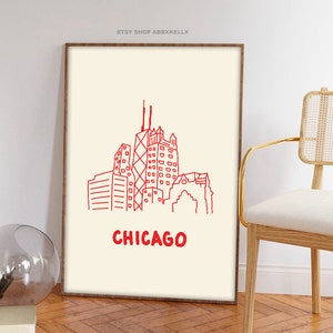 Chicago Wall Art, Chicago Doodle Print, Chicago Sketch Print, Digital ...