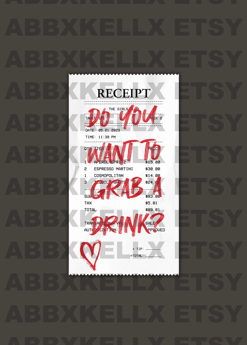 Do You Want to Grab a Drink Receipt Print, Digital Download, Trending ...