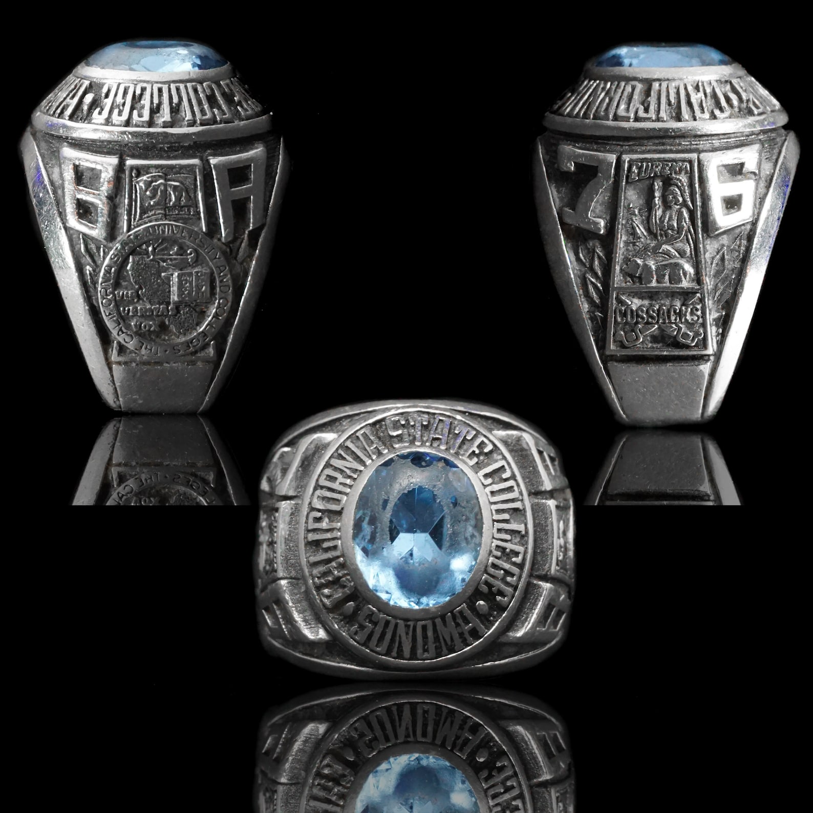 Stunning Large Heavy Vintage 1976 Sonoma State University Herff Jones Blue Stone Class Ring Size ...