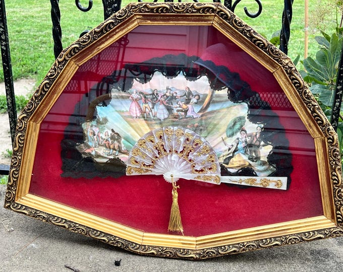 Exquisitely Carved Brise' Style Folding Hand Fan + Chatelaine Fob W ...