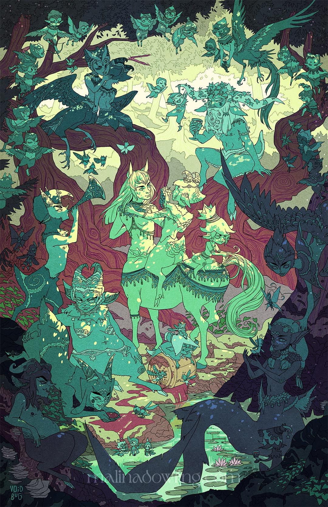Hidden Bacchanal Art Print: Fantasy Faun, Harpy, and Centaur (11x17 ...