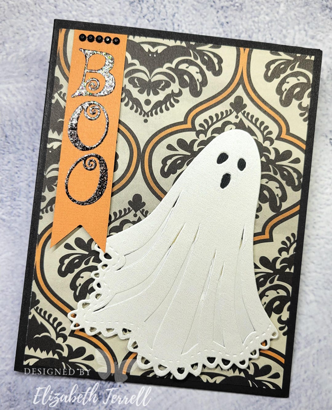 Stampin up Ghost Halloween BOO Card Kit Pearl Black Sparkle Embossed ...