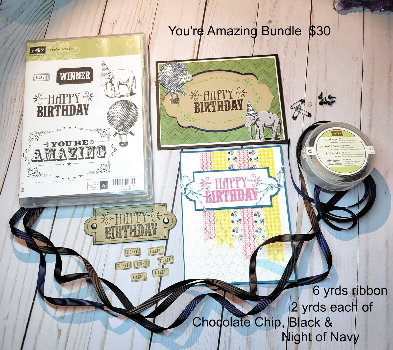Stampin up You're Amazing Bundle Tamp Card Ribbon Elephant - Etsy