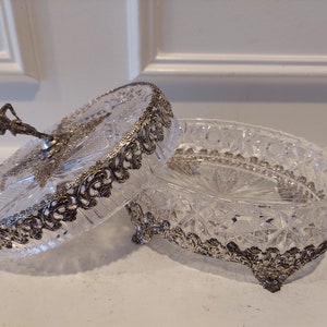 Crystal Box With Silver Metallic Decorations - Victorian Crystal Box ...