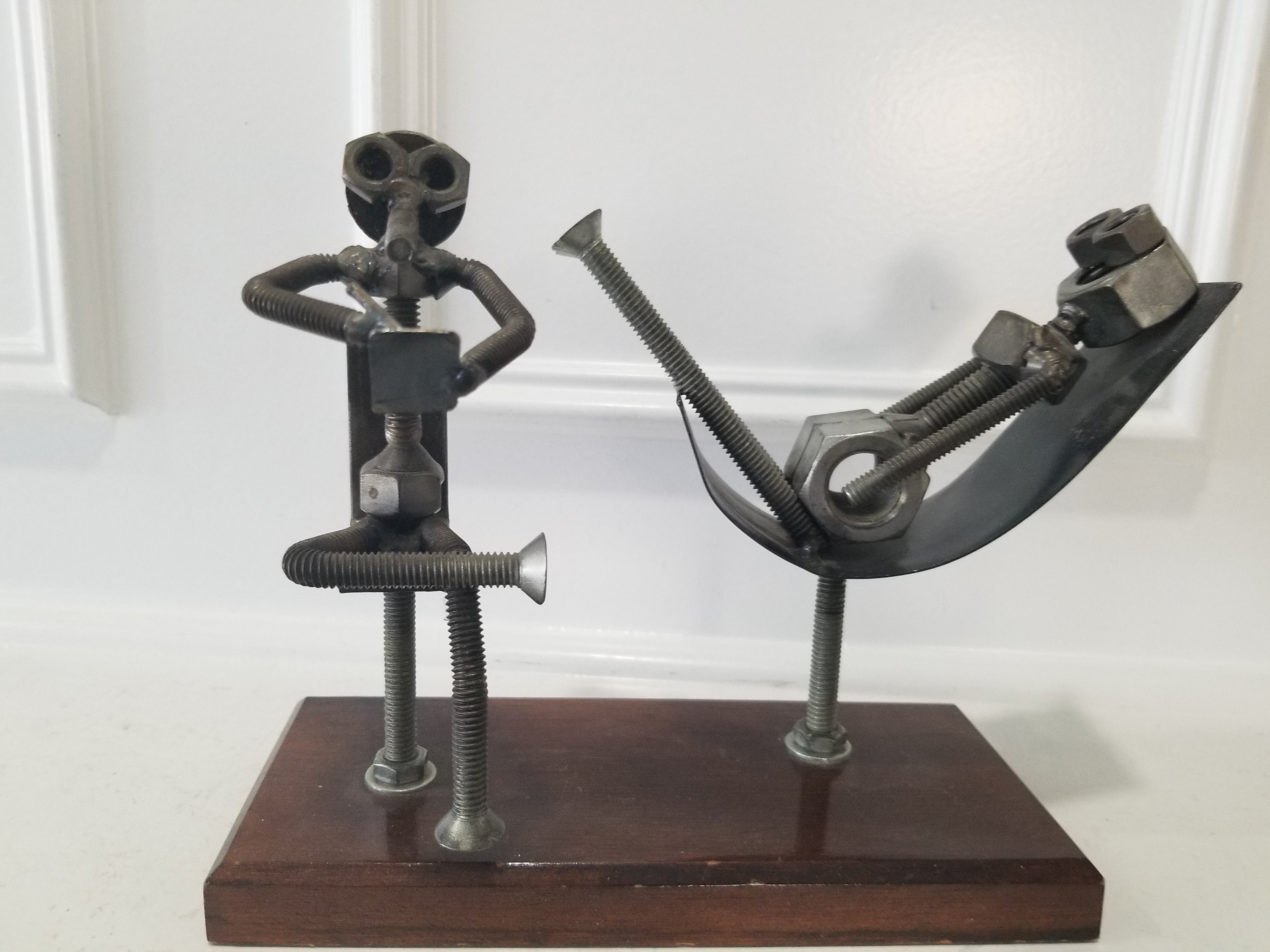 Nuts and Bolts Sculpture - Vintage Industrial Art - Handmade Figurine ...