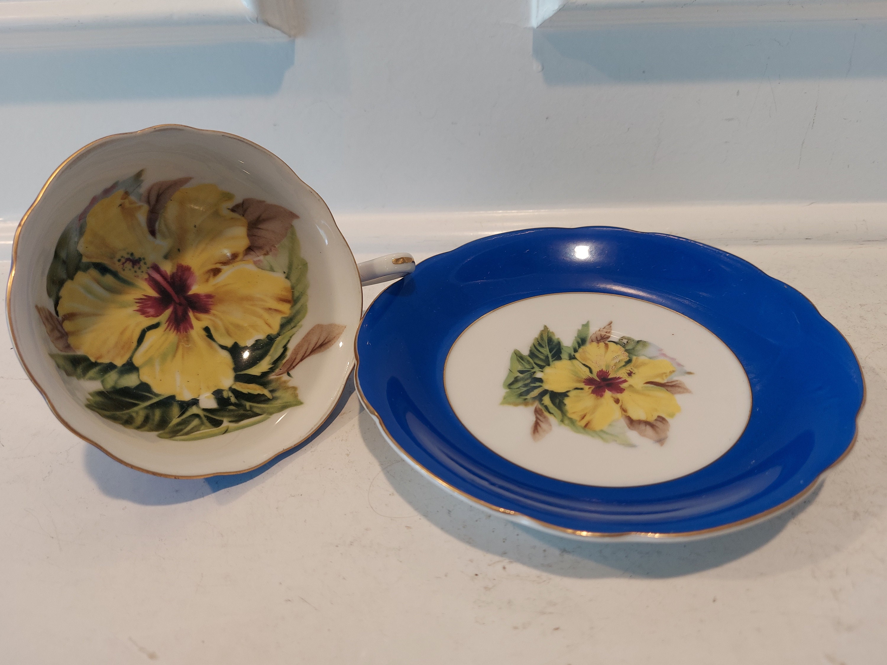 Merit - Hand Painted Teacup and Saucer - Design With Gold Accents ...