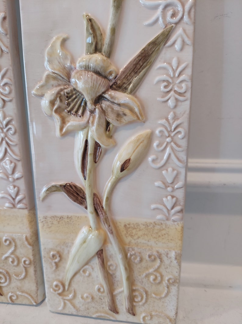 Lily Ceramic Tiles - Lily 3D Wall Decor Plaques - Set of 2 - Etsy