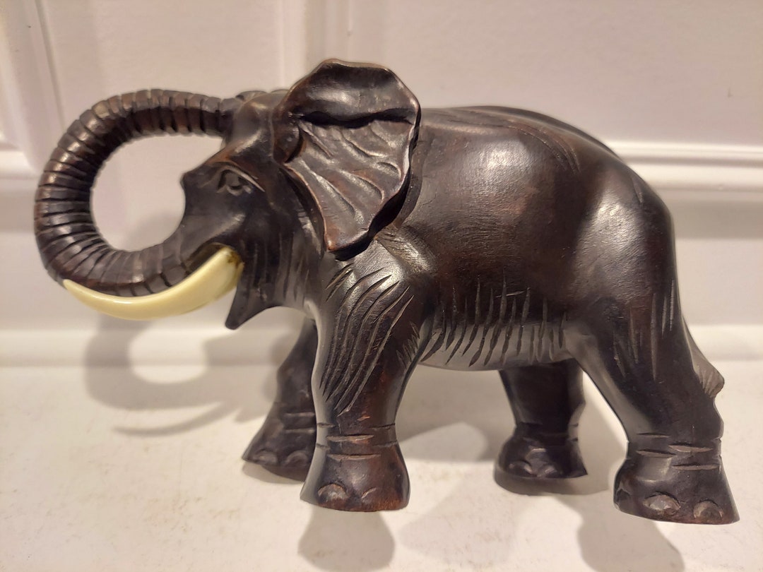 Genuine Ebony Wood Carving - Elephant Sculpture - Hand Carved Wood Elephant - Etsy