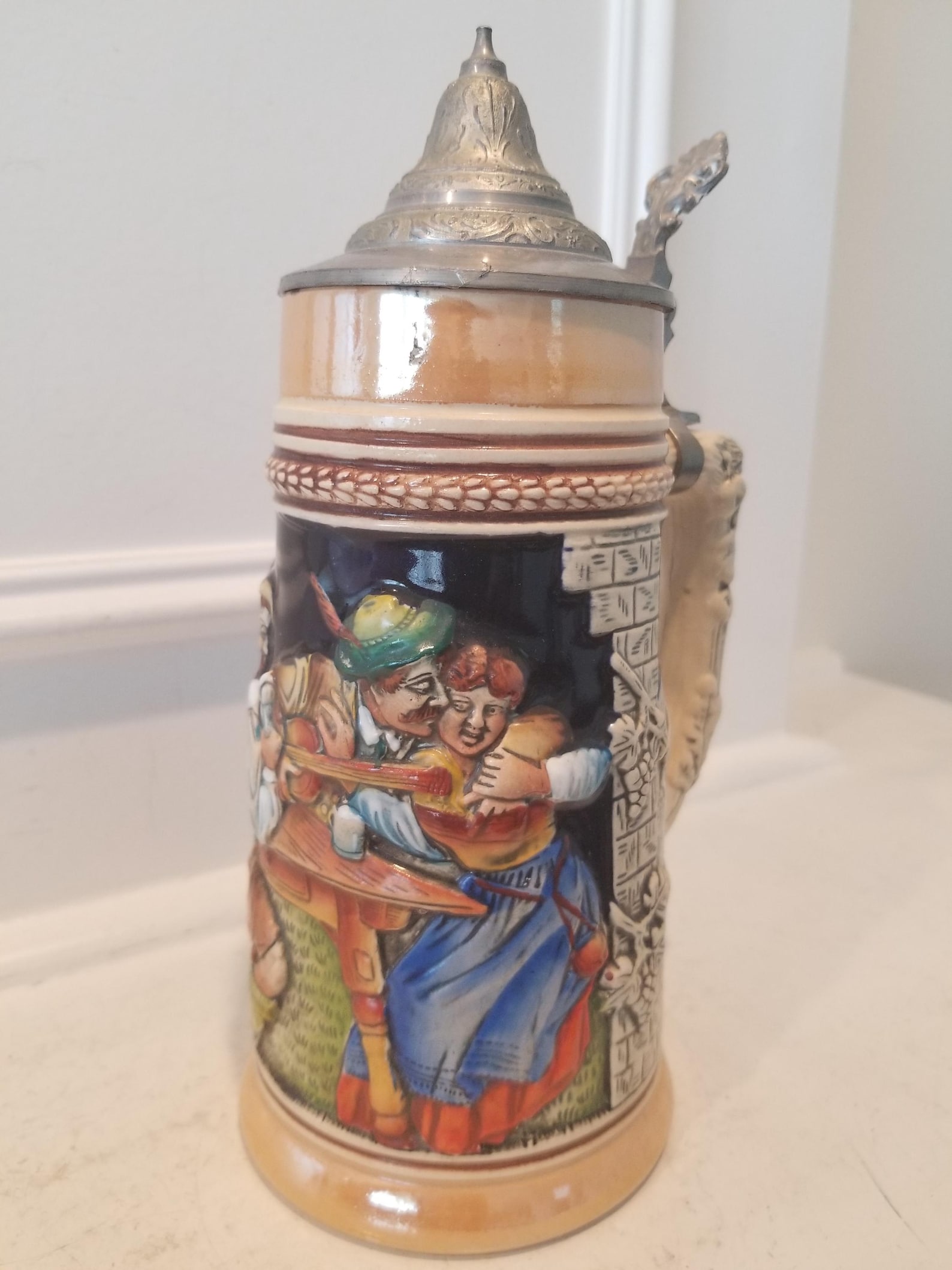 German Handpainted Ceramic Stein - Tavern Scene Collectible Stein ...