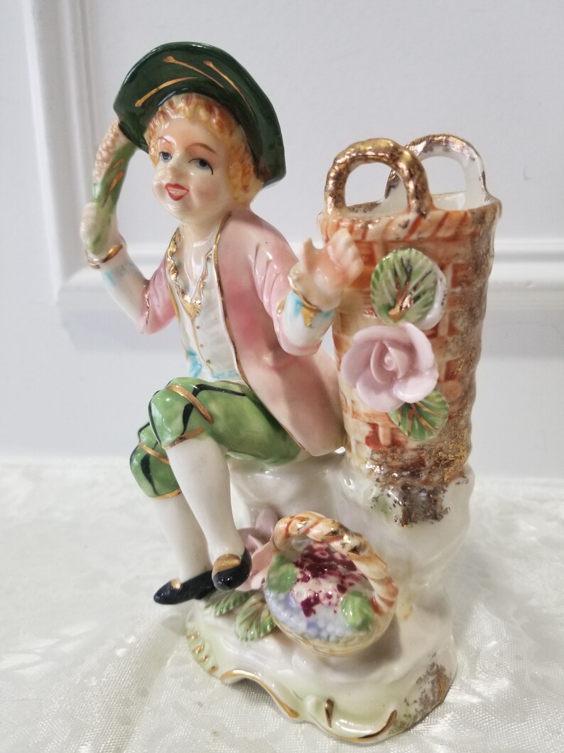 European Porcelain Boy With the Basket - Hand Painted Figurine With ...