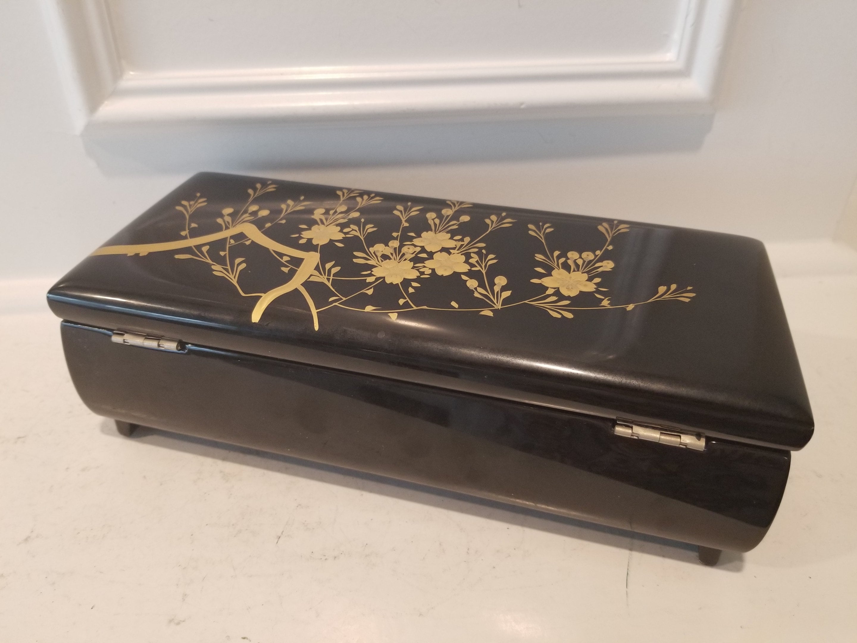 Floral Music Box - Floral Wood and Gold Accents Jewelry Box - Original ...
