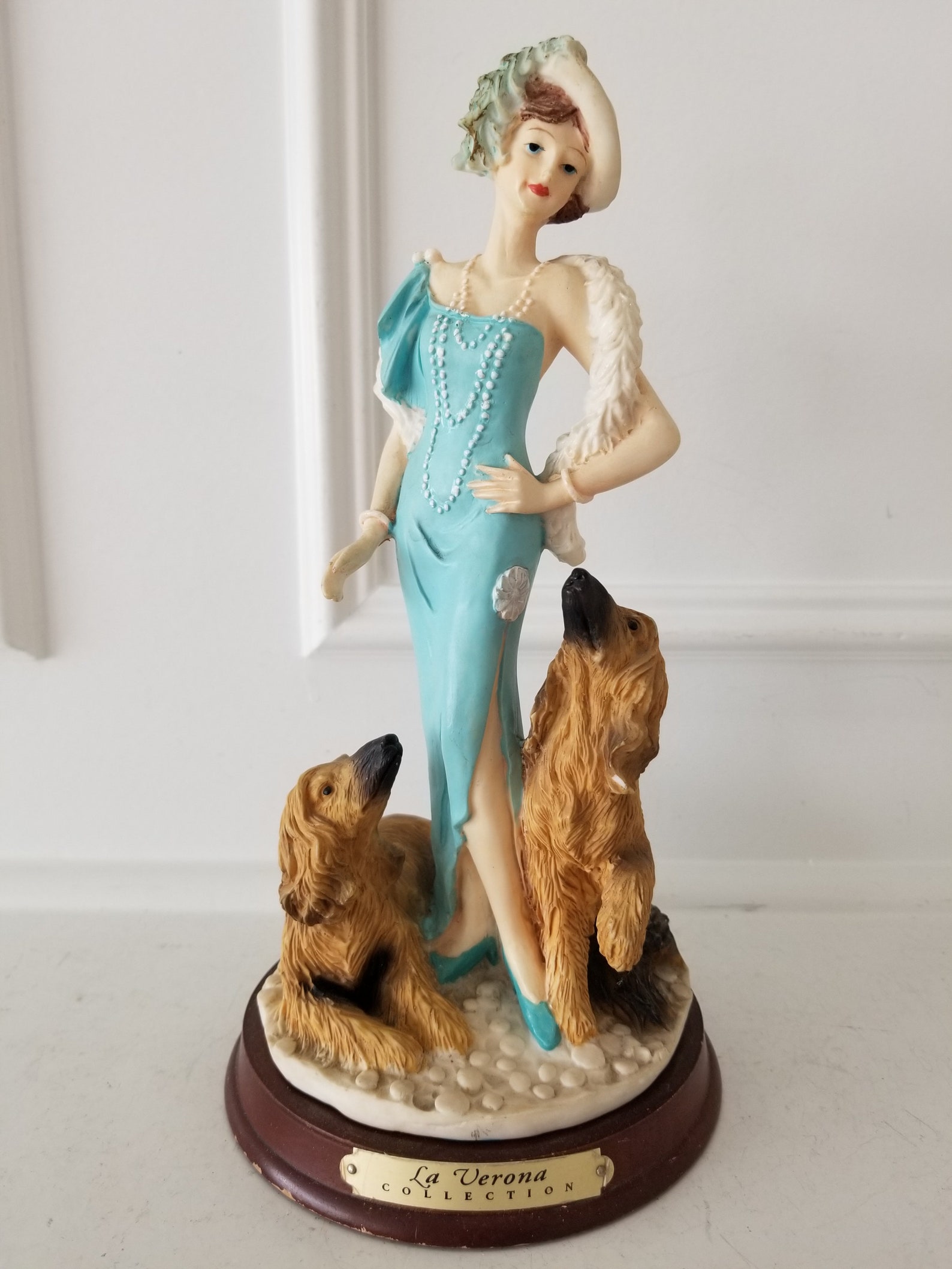 La Verona Collection Figurine Lady With Dogs Figurine High | Etsy