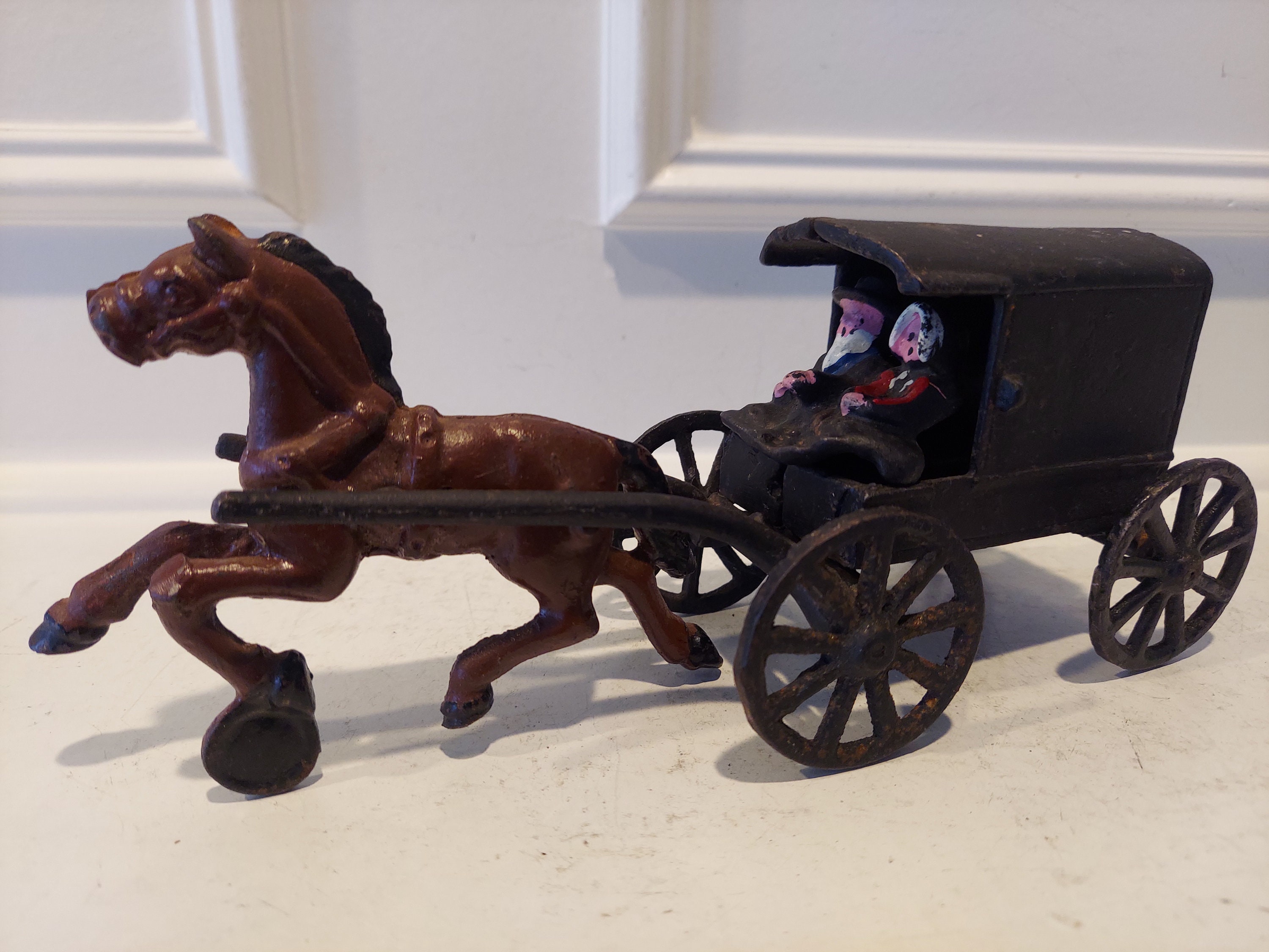 Antique Cast Iron Amish Stagecoach - Hand Painted Cast Iron Amish ...