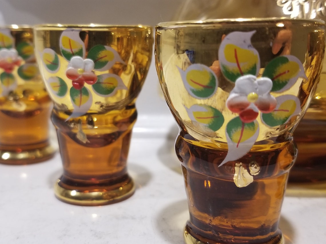 Venetian Murano Liquor Set Decanter and 6 Glasses Enamel and | Etsy