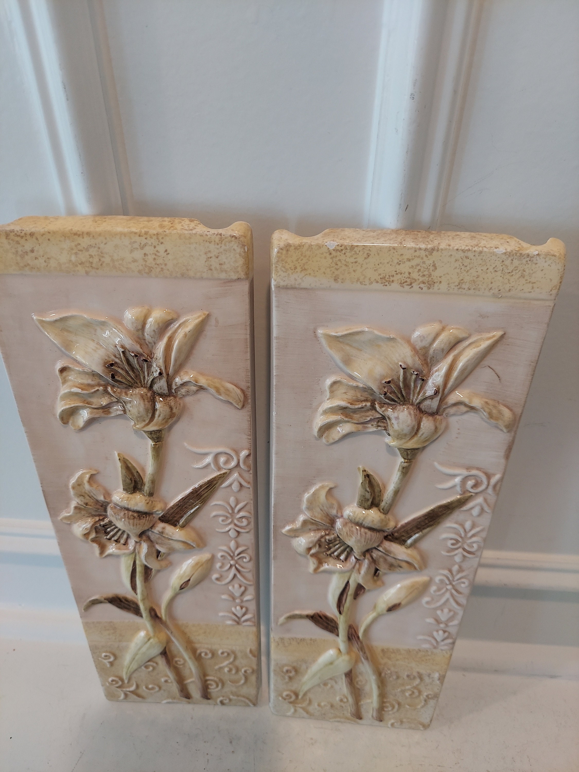 Lily Ceramic Tiles - Lily 3D Wall Decor Plaques - Set of 2 - Etsy