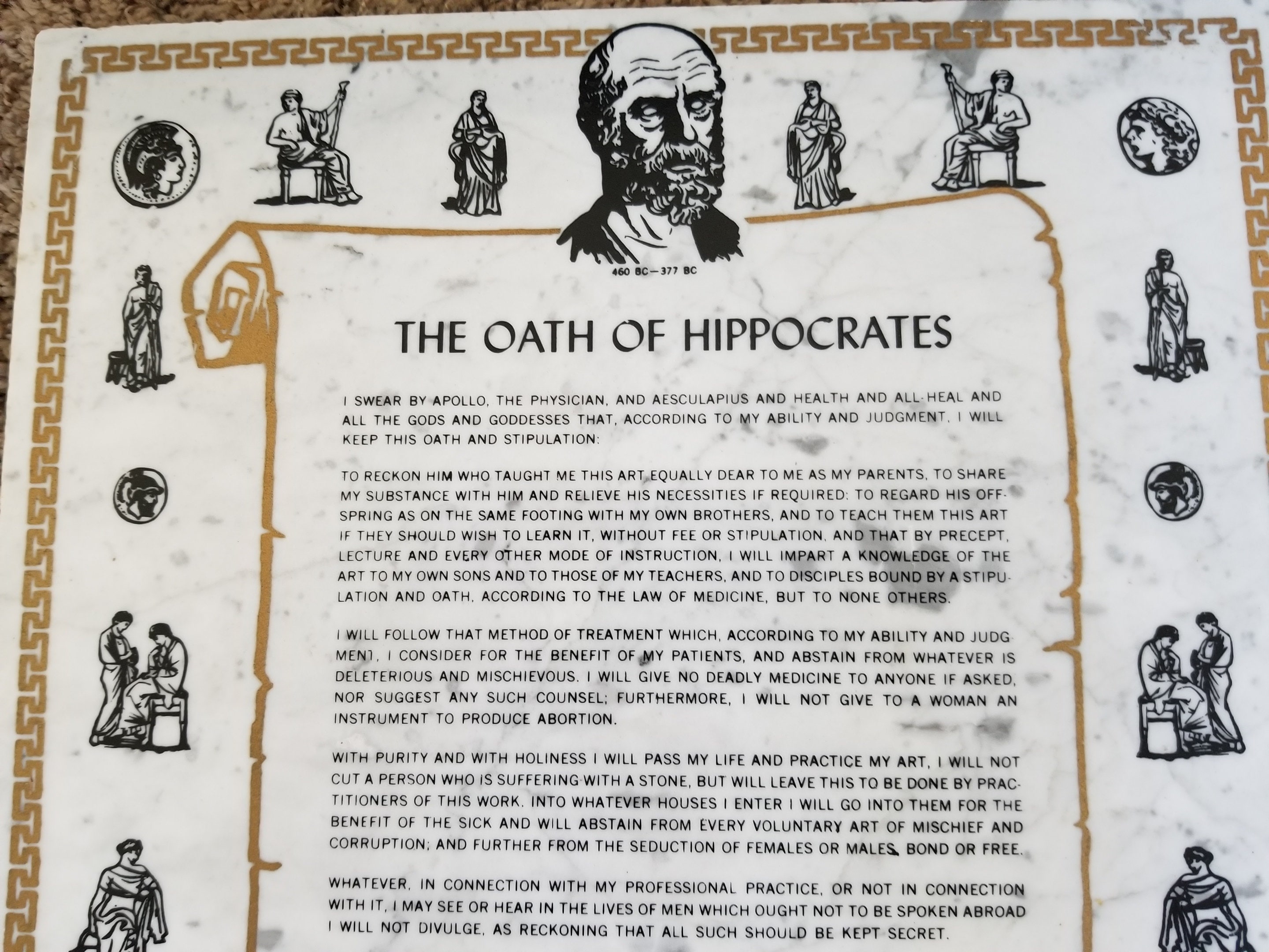The Oath of Hippocrates Italian Marble Wall Plaque Made in - Etsy