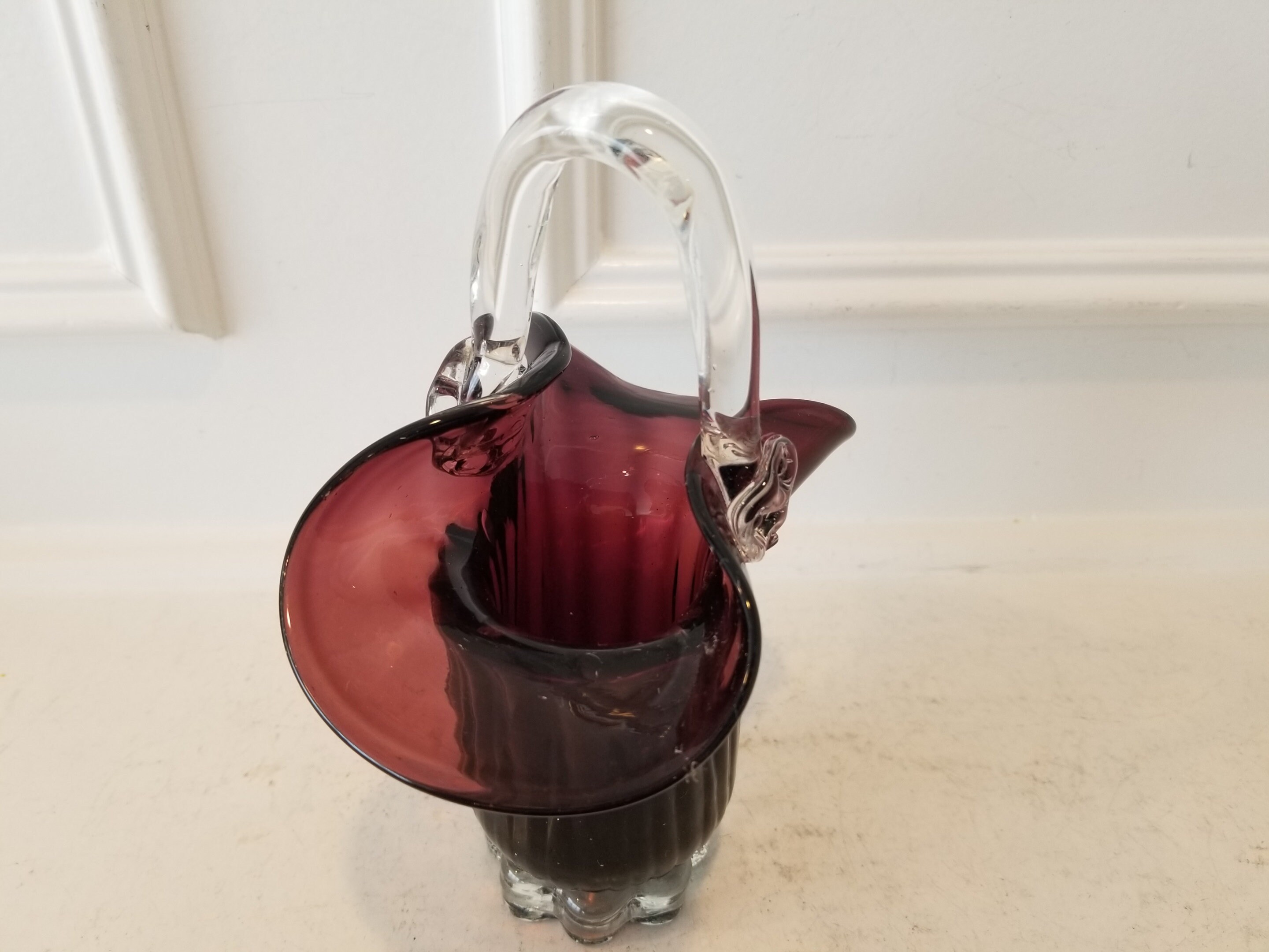 Ruby Red Art Glass Basket With Crystal Handle - Art Glass Basket - Etsy
