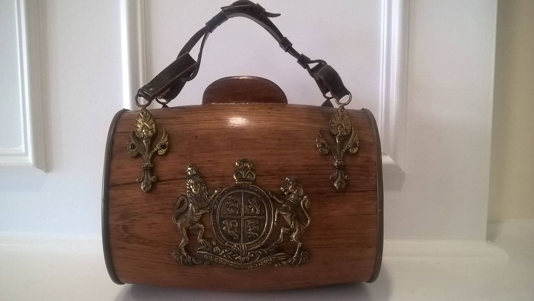 Antique Style Gun Powder Keg - Wood and Leather - Metallic Heraldic ...