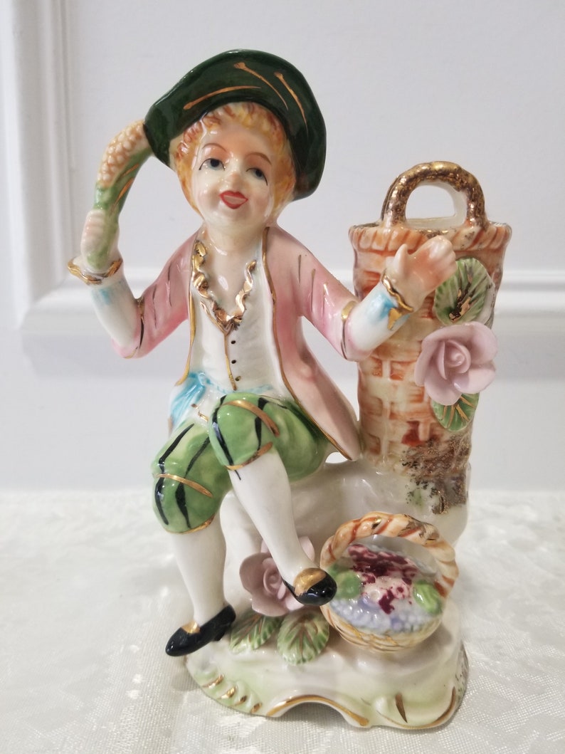 European Porcelain Boy With the Basket - Hand Painted Figurine With ...