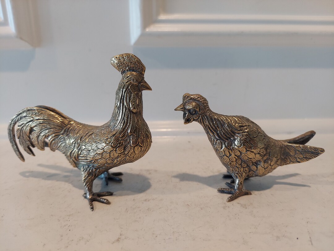 Brass Rooster and Hen Decor - Set of 2 Metal Art Figurines - Etsy