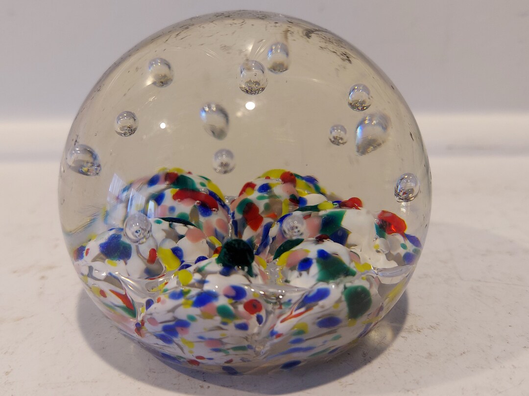 Art Glass Paperweight With Unique Inserts - Art in Glass - Collectible ...