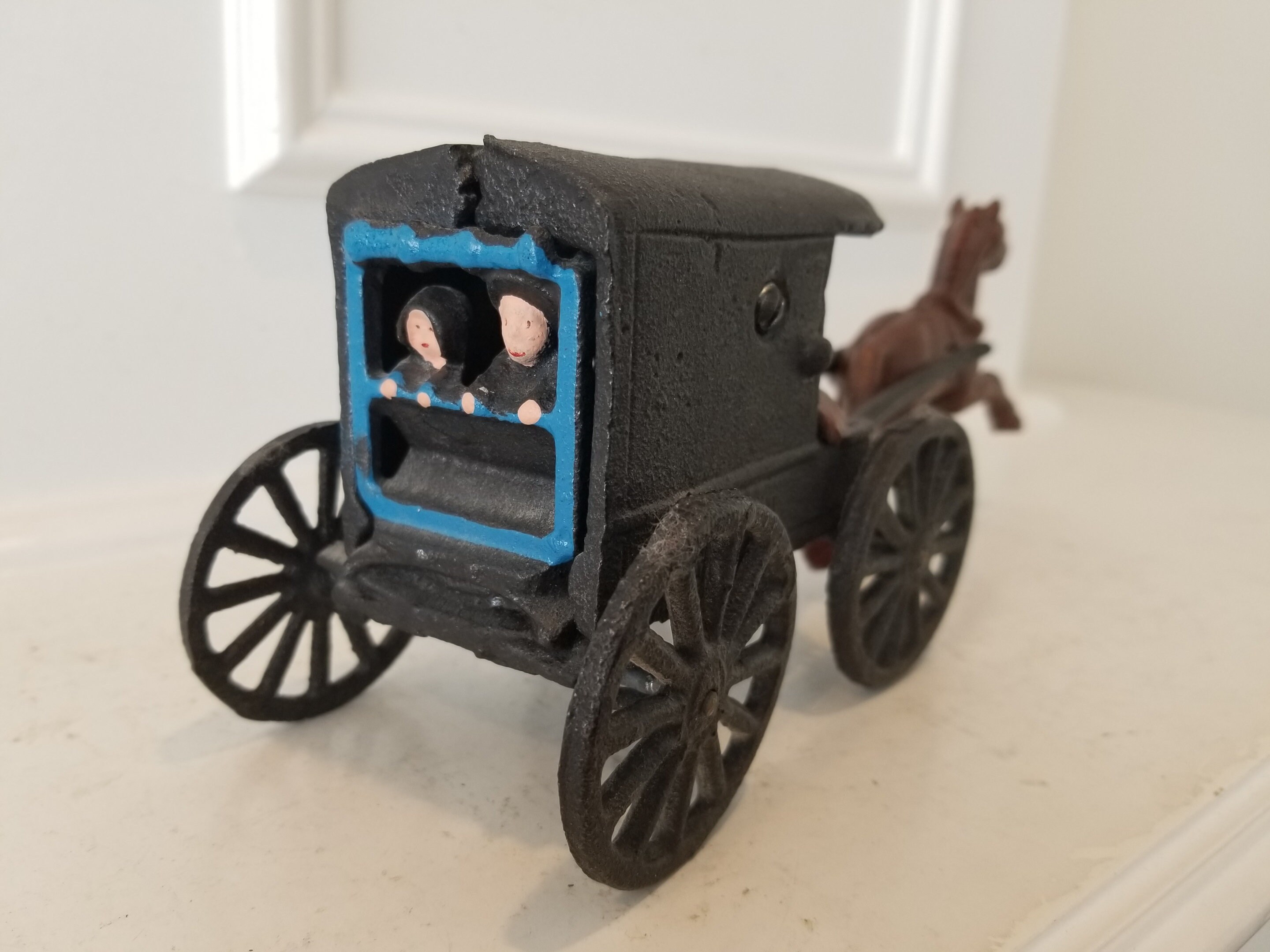 Antique Cast Iron Amish Stagecoach - Hand Painted Cast Iron Amish ...