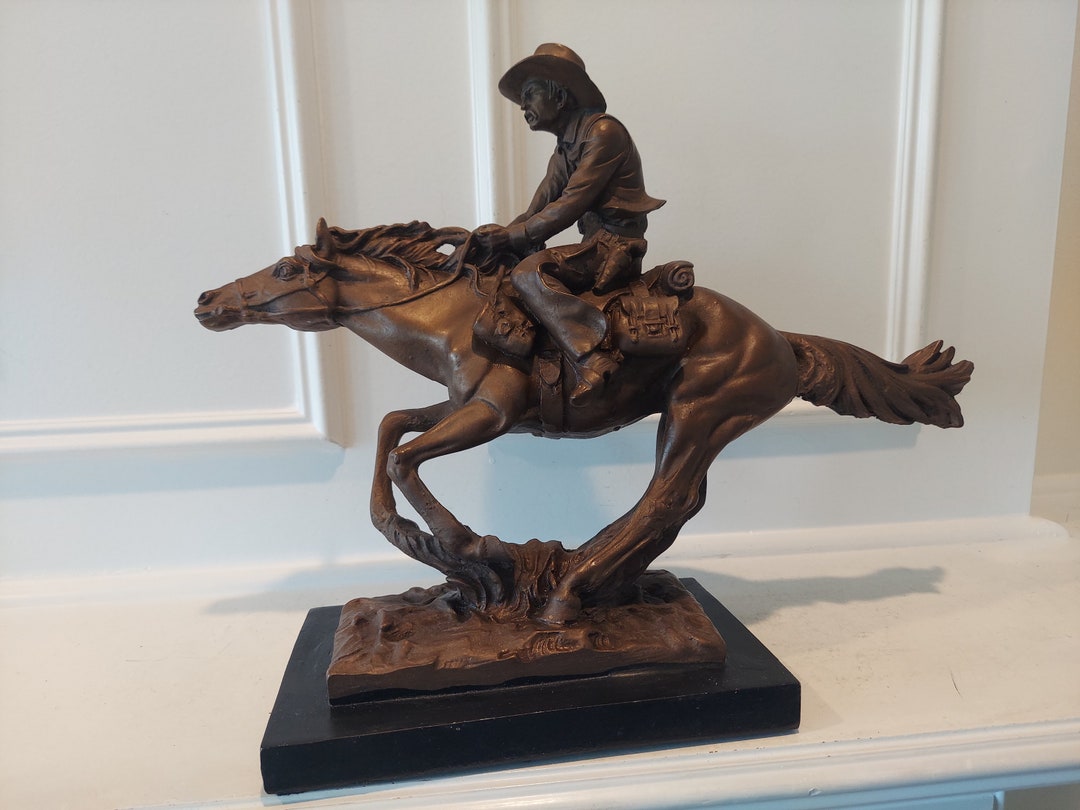 Marwal Statue - Western Cowboy Riding Horse Statue - After Santini Pony ...