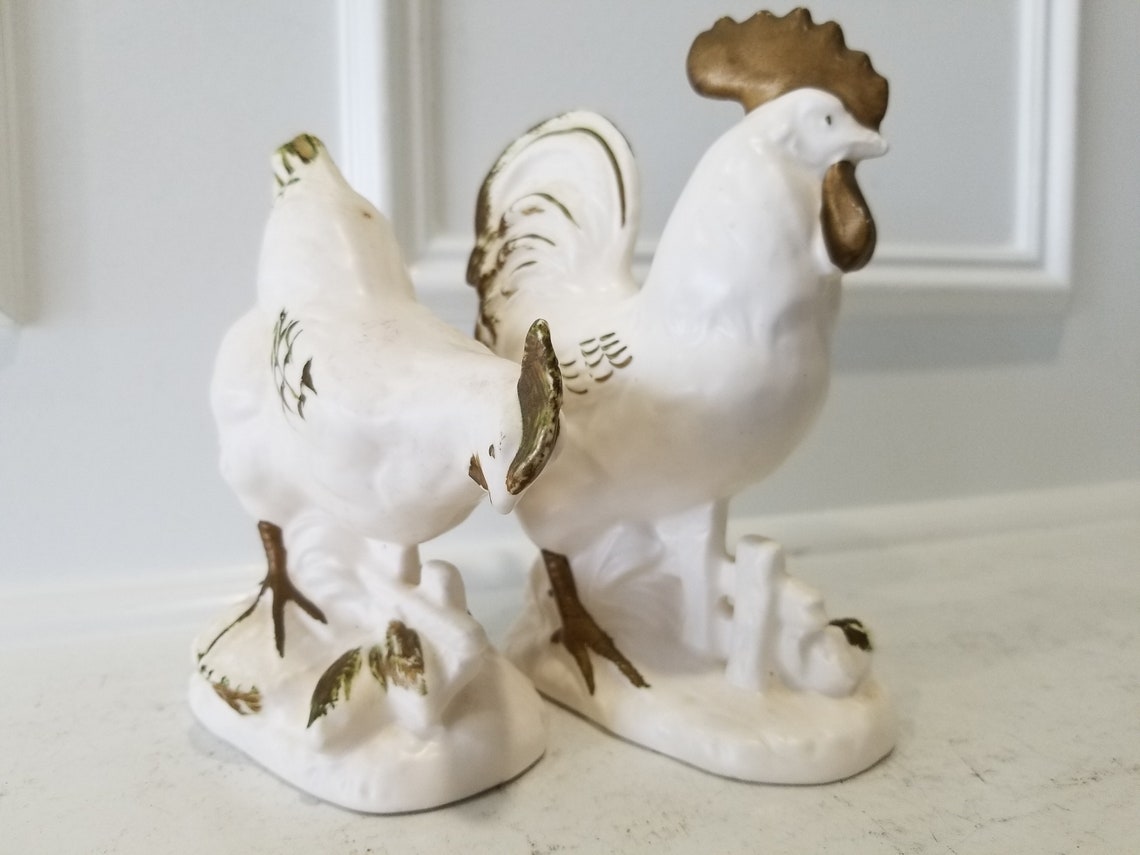 Japan Rooster and Hen Ceramic Decor White Porcelain High - Etsy
