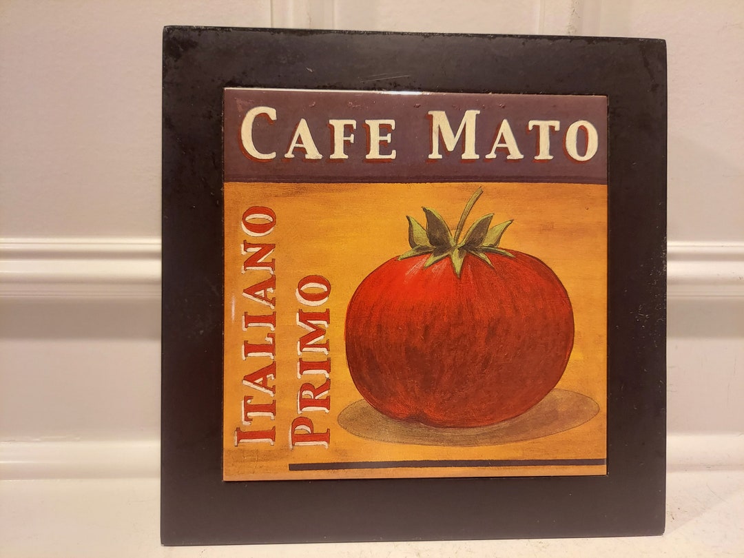 Collectible Ceramic Tile With Wood Frame - Coffee Design Tile - Cafe ...