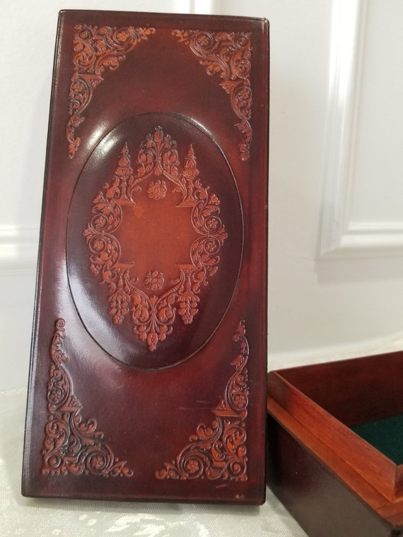 Leather Covered Wood Jewelry Box - Hand Made - Gem