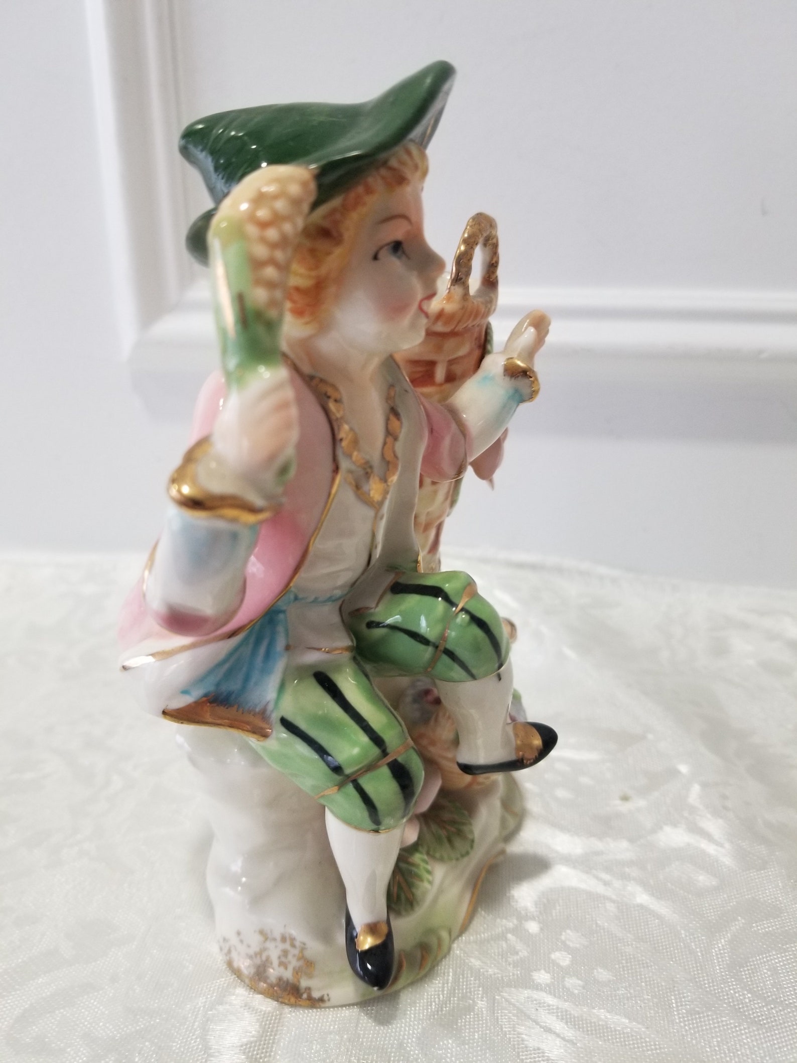 European Porcelain Boy With the Basket - Hand Painted Figurine With ...
