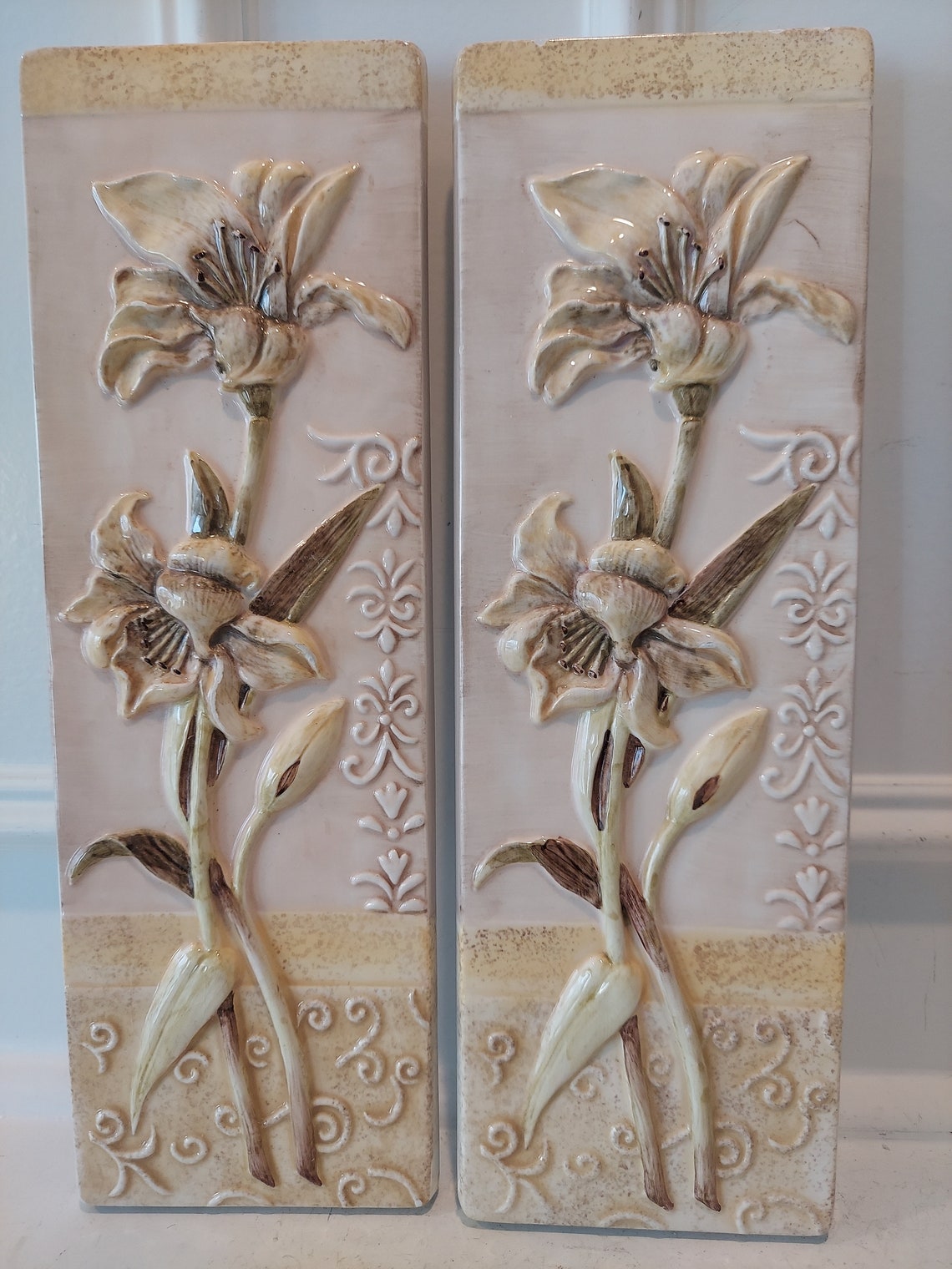 Lily Ceramic Tiles - Lily 3D Wall Decor Plaques - Set of 2 - Etsy