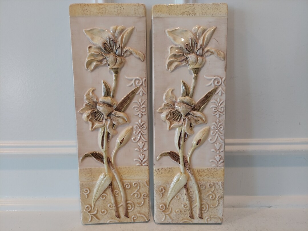 Lily Ceramic Tiles - Lily 3D Wall Decor Plaques - Set of 2 - Etsy