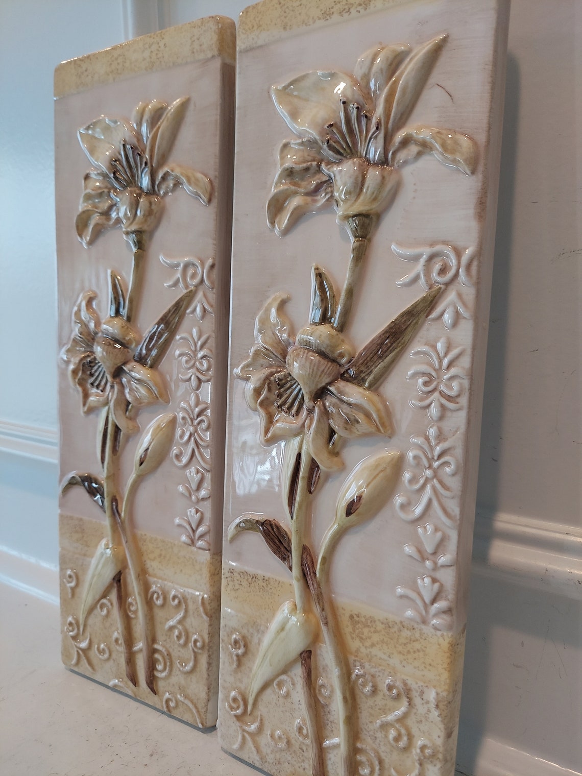 Lily Ceramic Tiles - Lily 3D Wall Decor Plaques - Set of 2 - Etsy