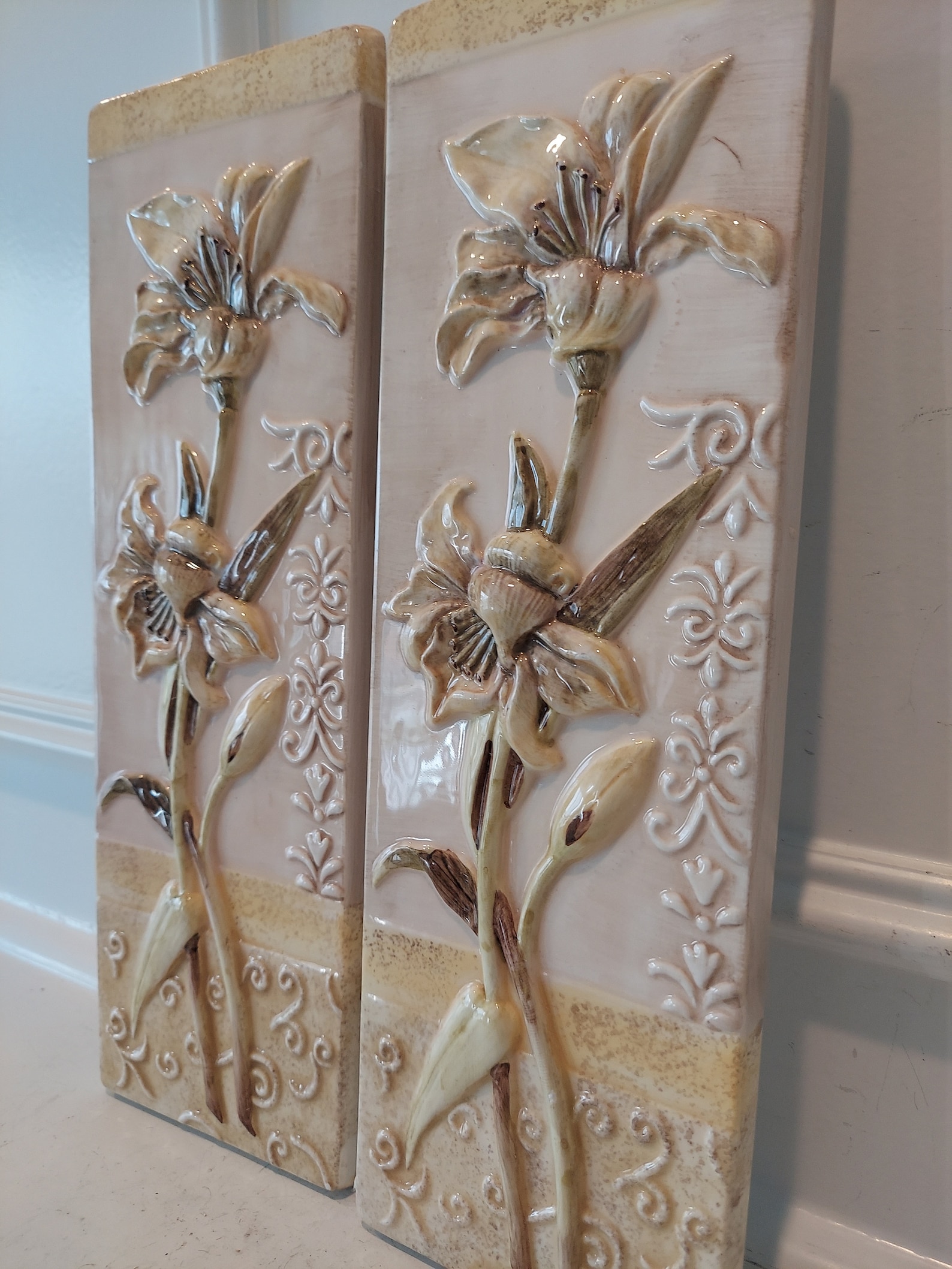 Lily Ceramic Tiles - Lily 3D Wall Decor Plaques - Set of 2 - Etsy